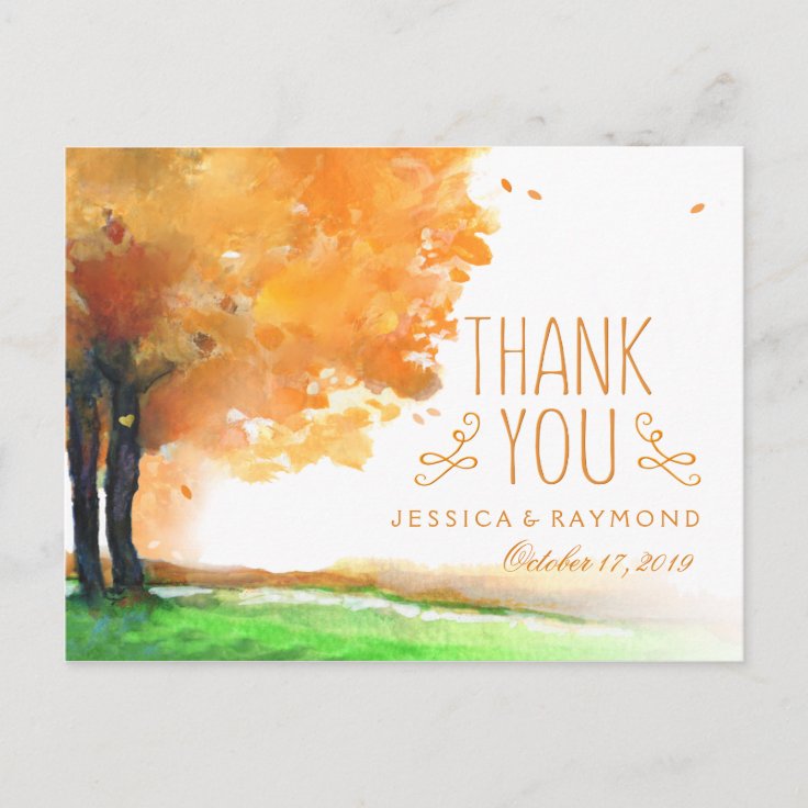 Autumn Trees Fall Thank You Matching PostCard | Zazzle