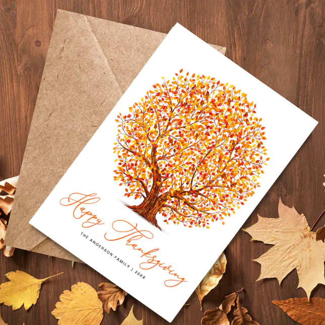 autumn trees happy thanksgiving holiday card | Zazzle