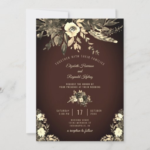 Autumn Watercolor Floral Mocha & Ivory Wedding Invitation | Zazzle