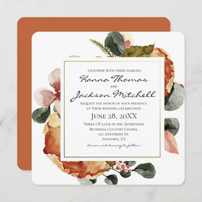 Autumn Watercolor Floral Wedding Invitation | Zazzle