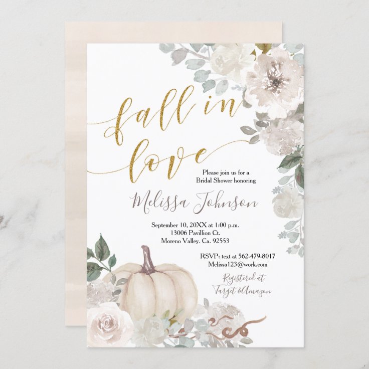 Autumn White Pumpkin Fall in Love invitation | Zazzle