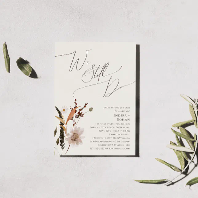 Autumn Wildflower Beige We Still Do Vow Renewal Invitation | Zazzle