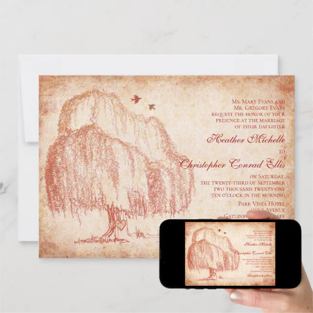 Autumn Willow Tree Wedding Invitation | Zazzle