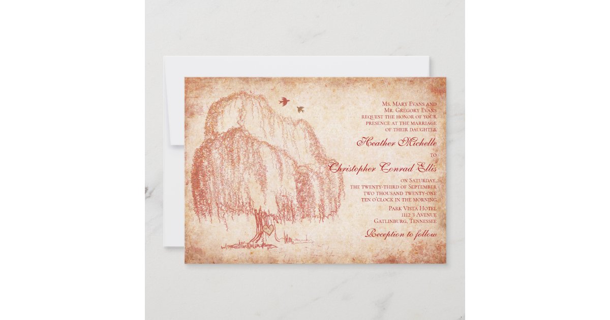 Autumn Willow Tree Wedding Invitation | Zazzle