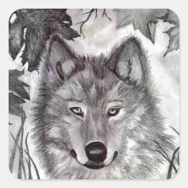 Autumn Wolfe pencil drawing Square Sticker | Zazzle