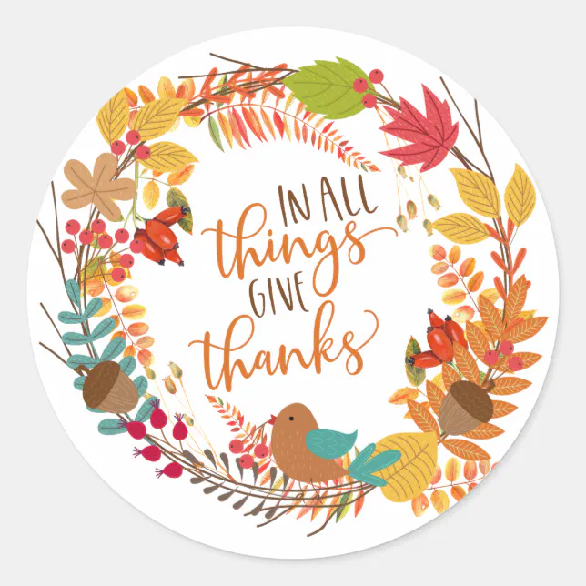 Autumn Wreath Give Thanks Classic Round Sticker | Zazzle