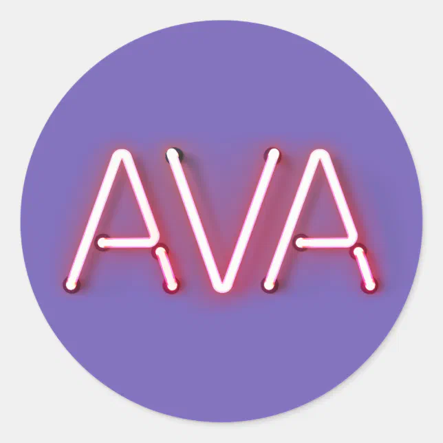 Ava name in glowing neon lights classic round sticker | Zazzle
