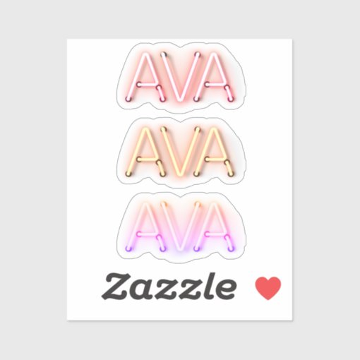 Ava name in glowing neon lights x3 sticker | Zazzle