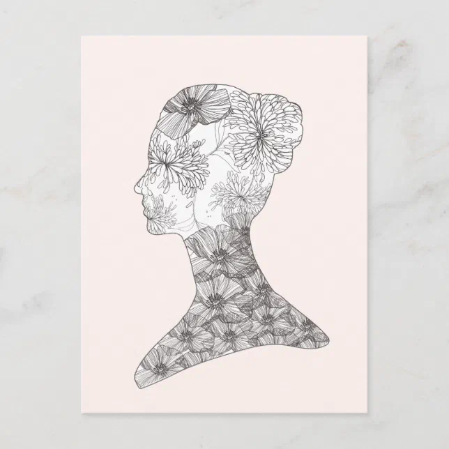 Avant Garde Pink Floral Beauty Girl Postcard | Zazzle