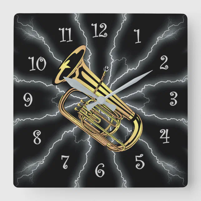 Avant-Garde ~ Tuba Lightening 01 B ~ Black/Silver~ Square Wall Clock ...
