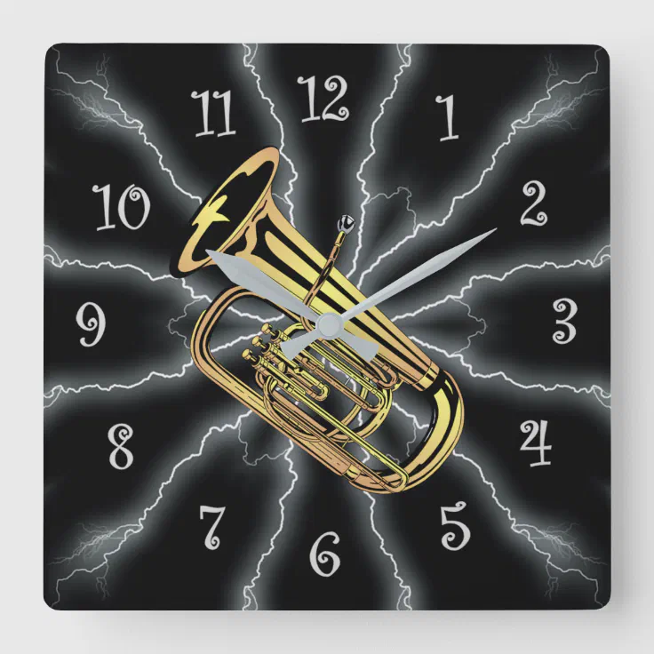 Avant-Garde ~ Tuba Lightening 01 B ~ Black/Silver~ Square Wall Clock ...