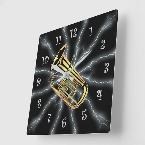 Avant-Garde ~ Tuba Lightening 01 B ~ Black/Silver~ Square Wall Clock ...