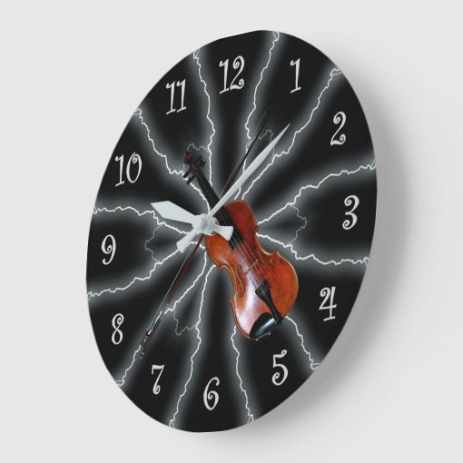 Avant-Garde, Violin Lightening 01 B, Black/Silver~ Large Clock | Zazzle