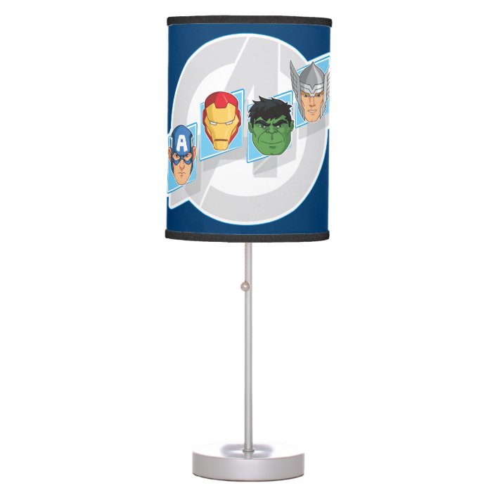 Avengers Character Faces Over Logo Table Lamp | Zazzle.com