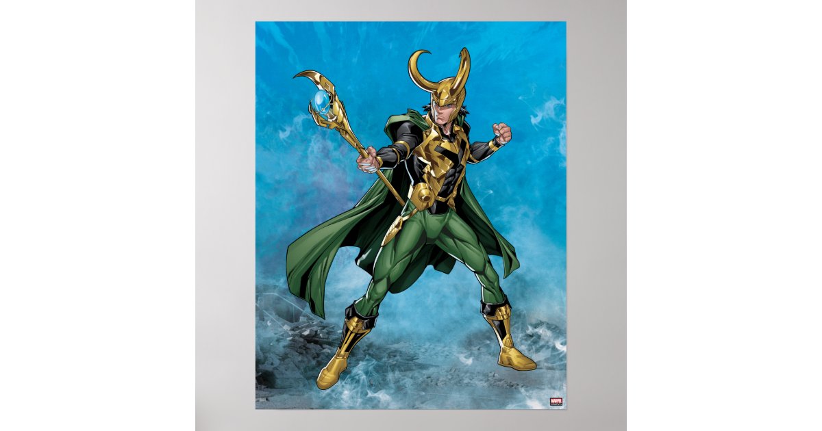 Avengers Classics | Loki With Staff Poster | Zazzle