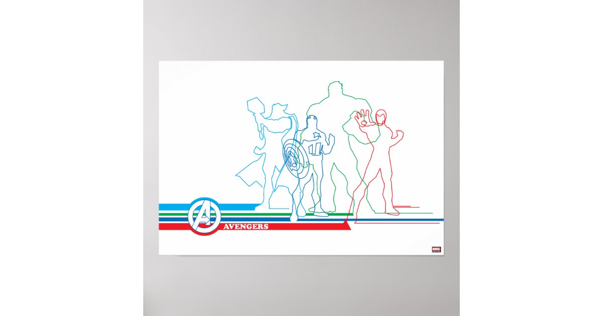 Avengers Classics | Retro Lineart Outline Poster | Zazzle