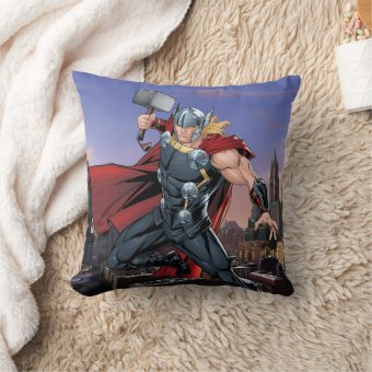 Avengers Classics | Thor Leaping With Mjolnir Throw Pillow | Zazzle