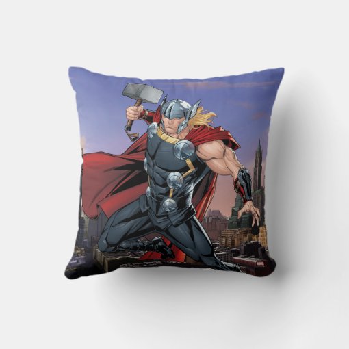 Avengers Classics | Thor Leaping With Mjolnir Throw Pillow | Zazzle