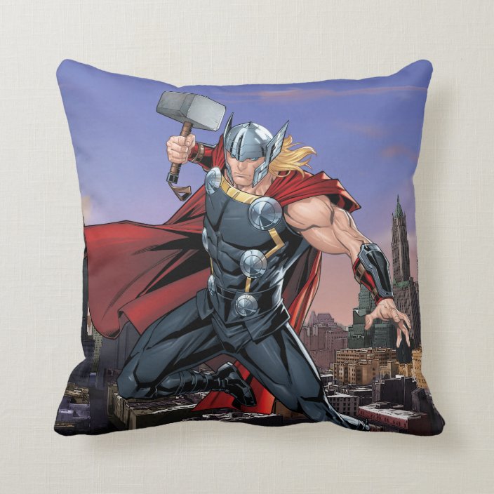 Avengers Classics | Thor Leaping With Mjolnir Throw Pillow | Zazzle.com