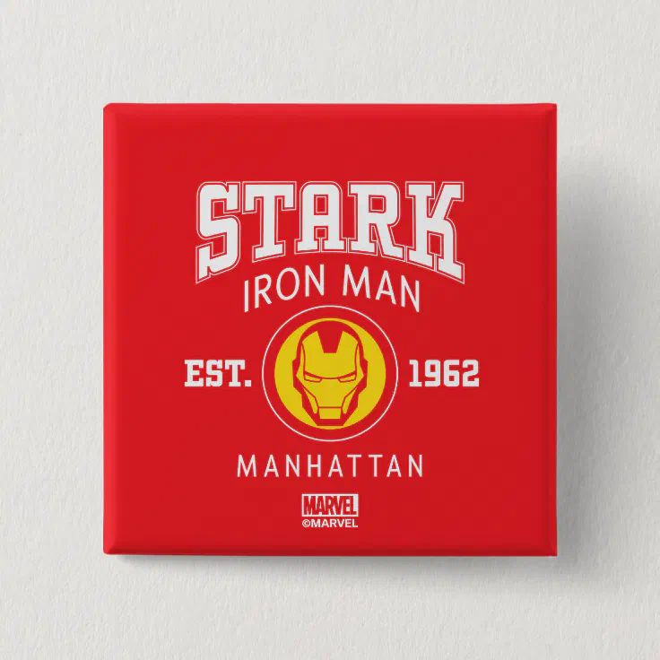 Avengers Collegiate Logo: Stark Iron Man Button | Zazzle