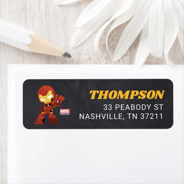 Avengers | Guri Hiru Iron Man Chalkboard Birthday Label | Zazzle