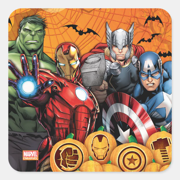Avengers | Hulk, Iron Man, Thor, & Cap Halloween Square Sticker | Zazzle