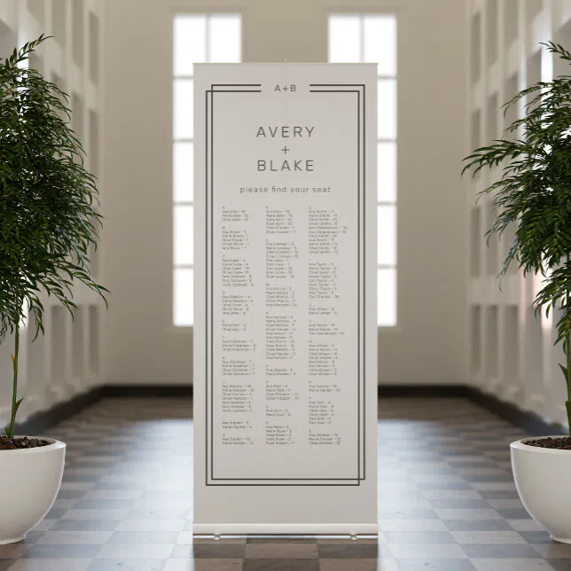 AVERY Modern Minimalist Wedding Seating Chart Retractable Banner | Zazzle
