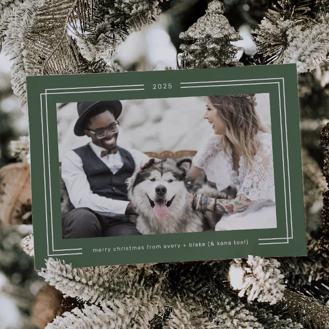 AVERY Sage Green Framed Couples Photo Christmas Holiday Card | Zazzle