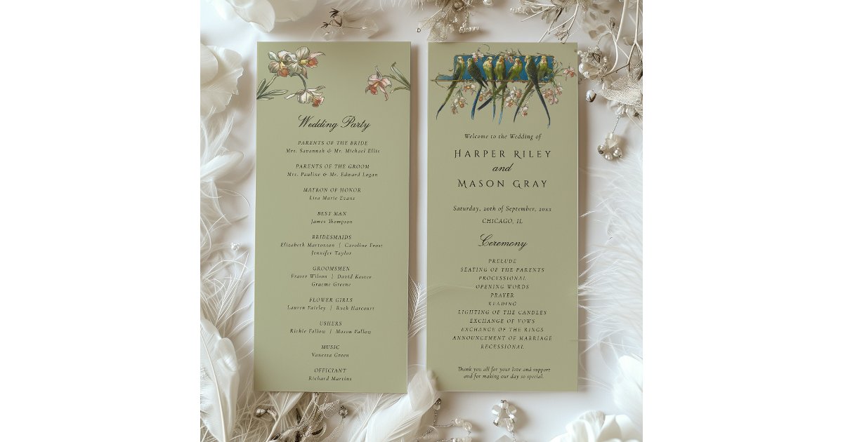 Aviary Wedding Ceremony Program Card | Zazzle