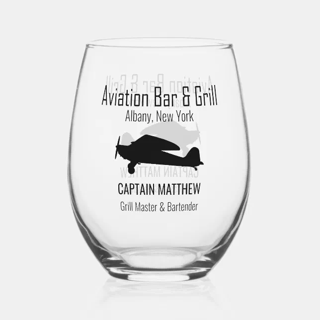 Aviation Bar & Grill Cocktails Stemless Wine Glass | Zazzle