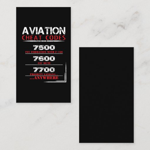Aviation cheat codes - Funny Tshirt for pilots Business Card | Zazzle