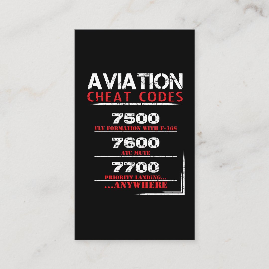 Aviation cheat codes - Funny Tshirt for pilots Business Card | Zazzle