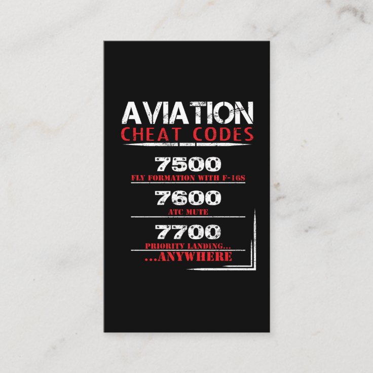 Aviation cheat codes - Funny Tshirt for pilots Business Card | Zazzle