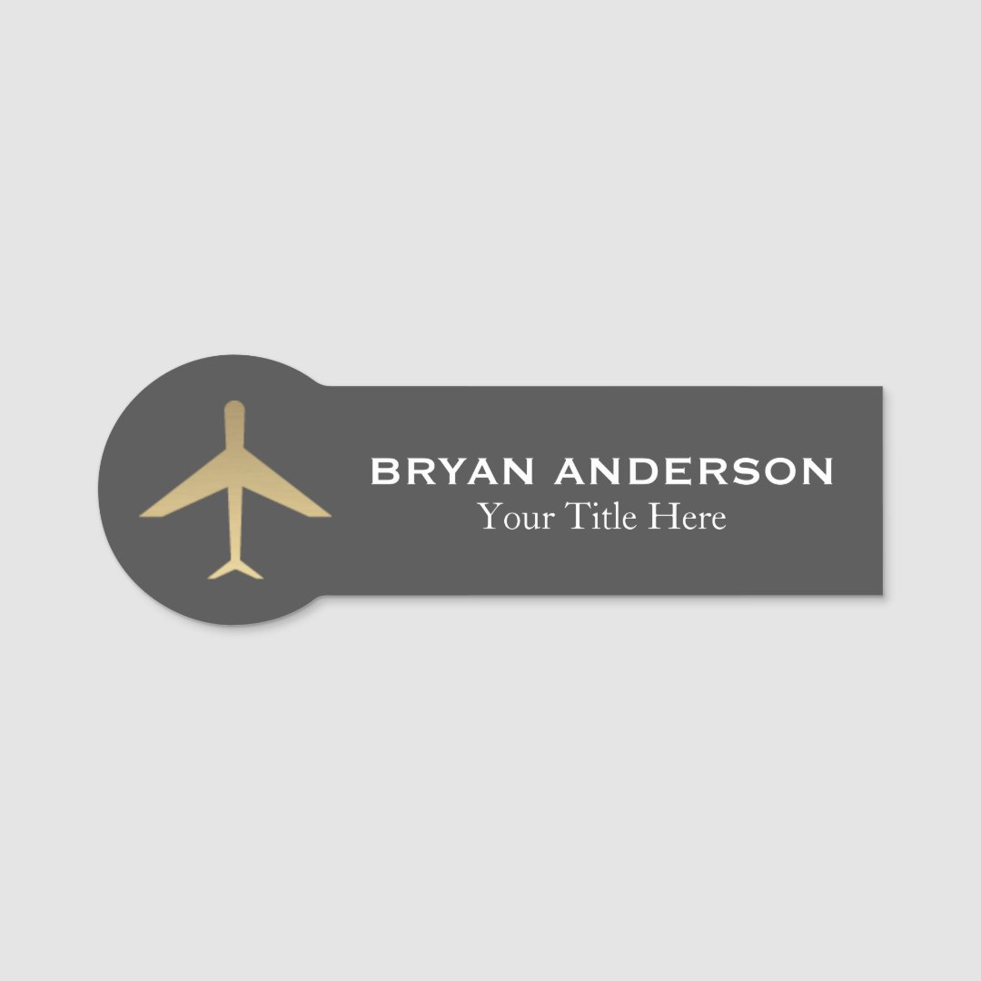 Aviation - Gold Airplane Name Tag | Zazzle