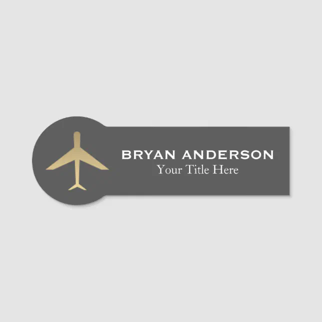 Aviation - Gold Airplane Name Tag | Zazzle