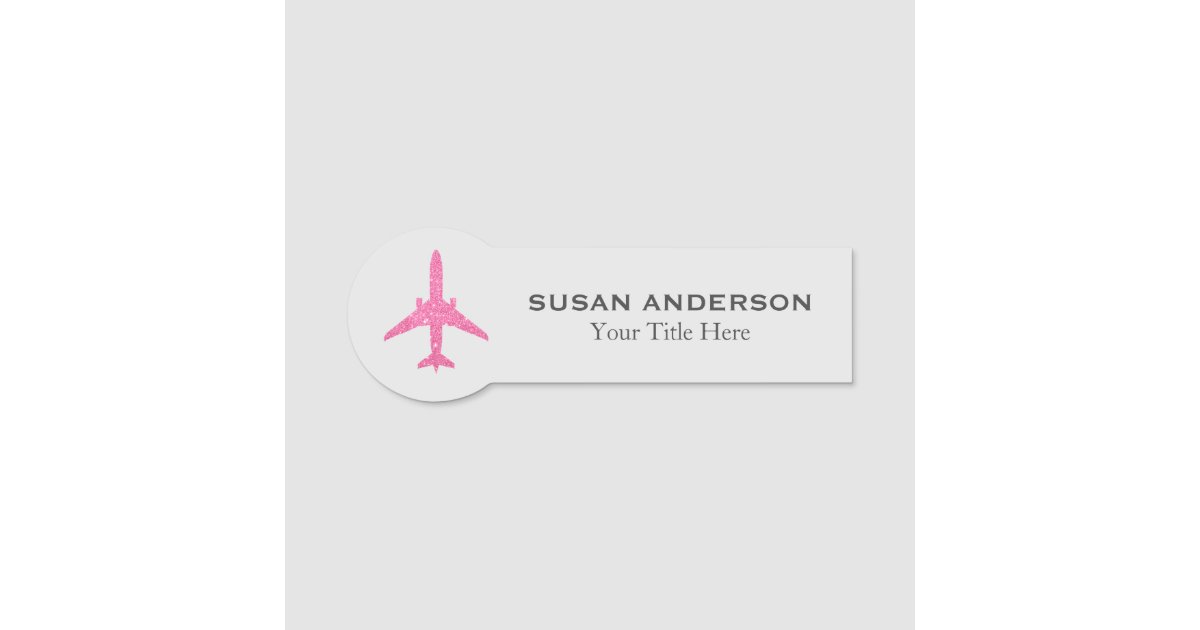 Aviation - Pink Glitter Airplane Name Tag | Zazzle