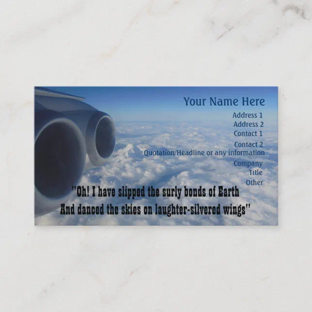 Aviation Poem for Aviator Airline Crew Business Card | Zazzle
