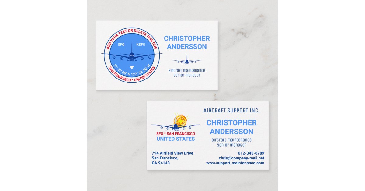 Aviation Professional Cool Fully Customizable Business Card | Zazzle