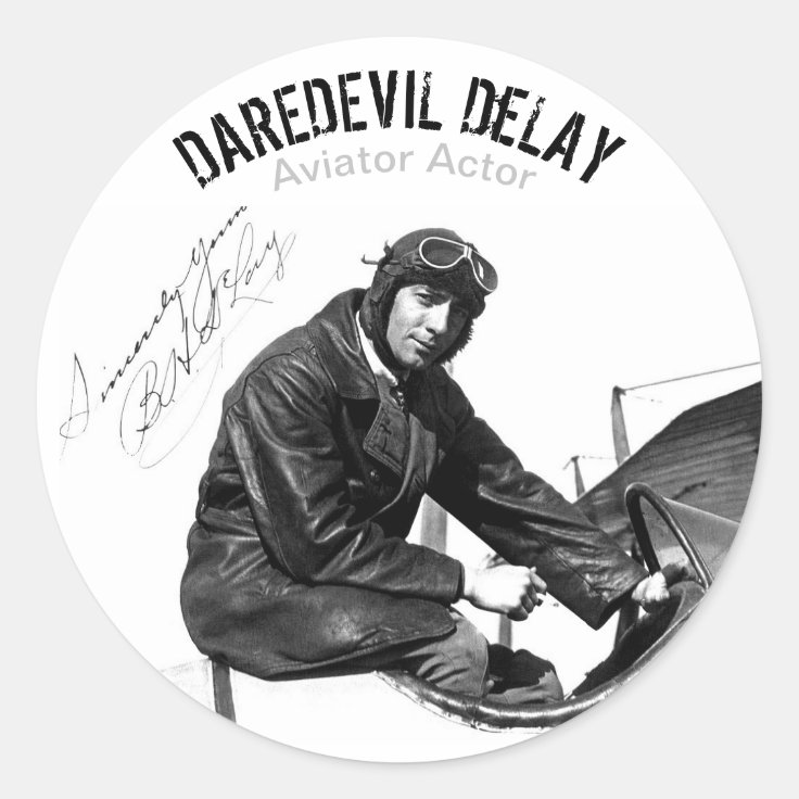 Aviator Actor DAREDEVIL DeLAY - Decal Sheet Classic Round Sticker | Zazzle