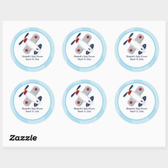 Aviator Airplane Custom Favor Stickers 3 inch | Zazzle