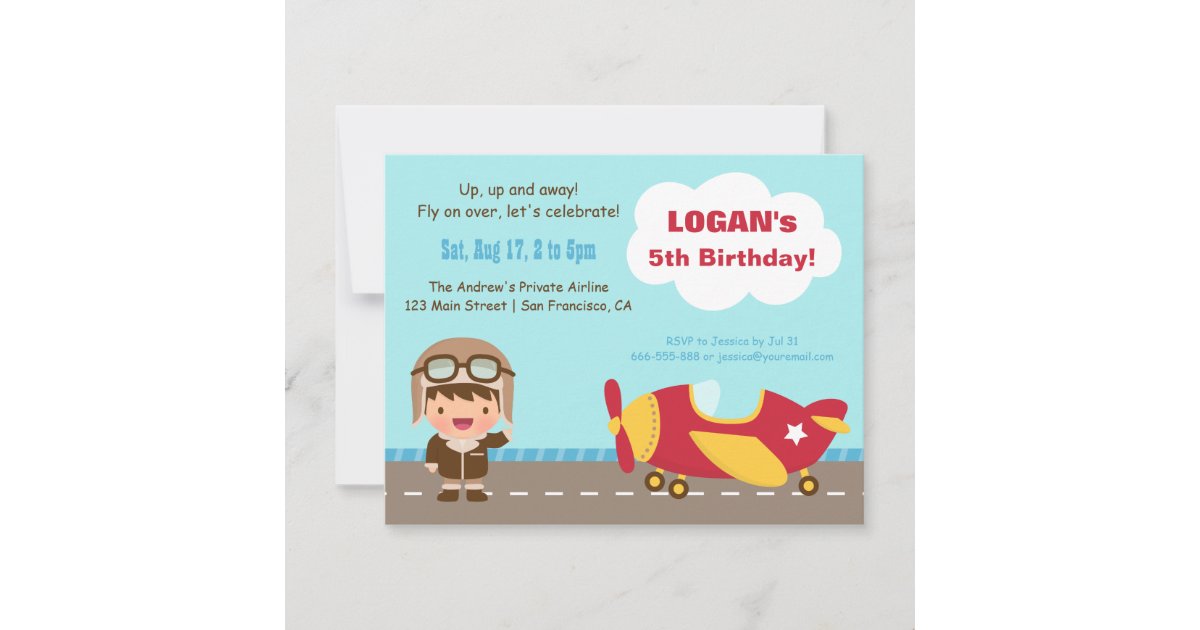 Aviator Boy Airplane Birthday Party Invitations | Zazzle