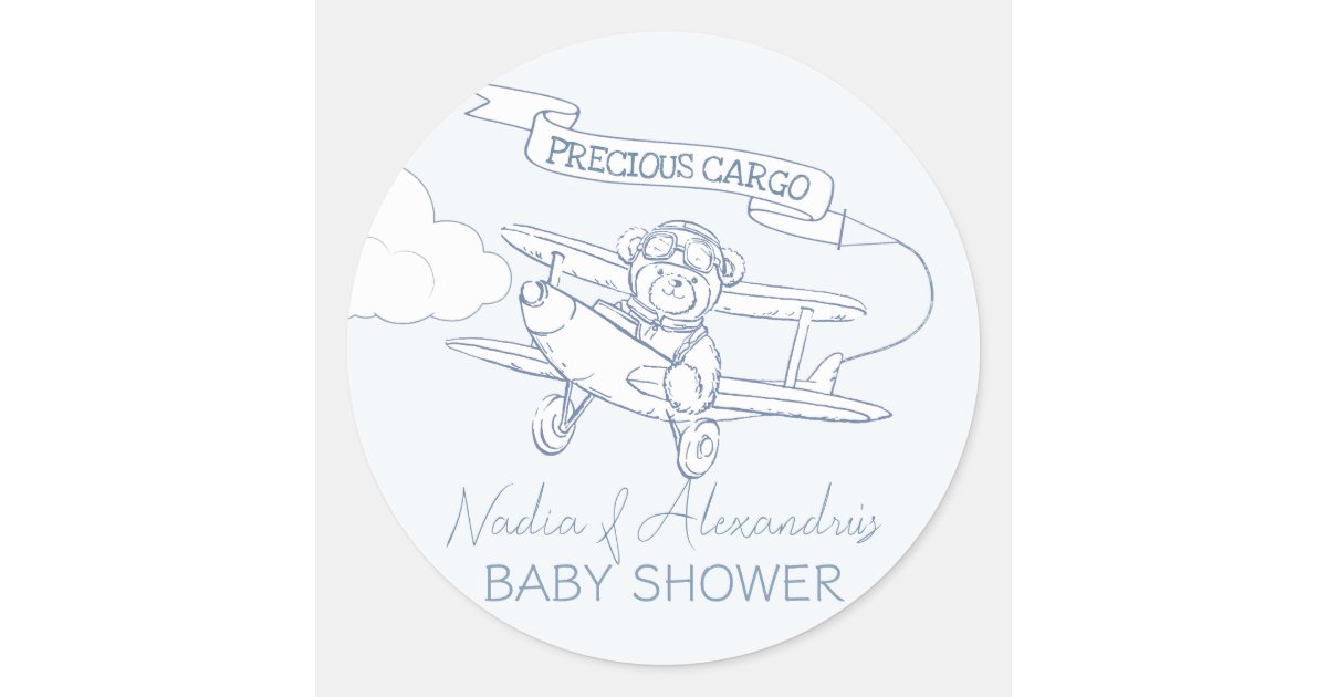 Aviator Pilot Airplane Precious Cargo Baby Shower Classic Round Sticker ...