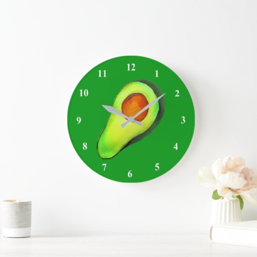 Avocado addict green cute art large clock | Zazzle