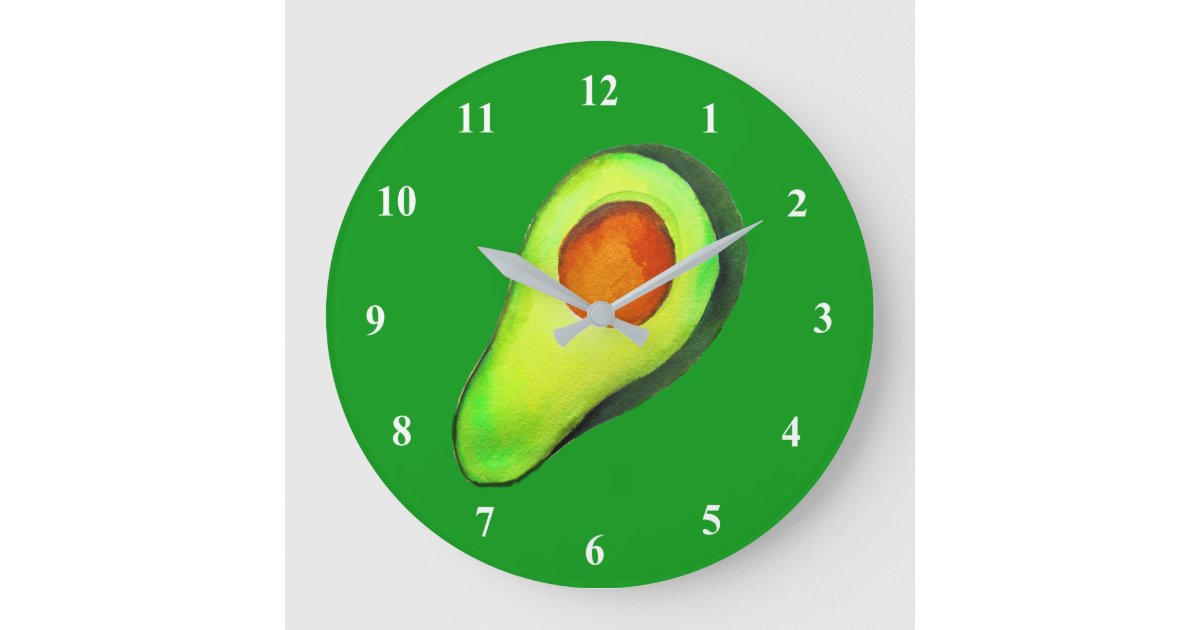 Avocado addict green cute art large clock | Zazzle