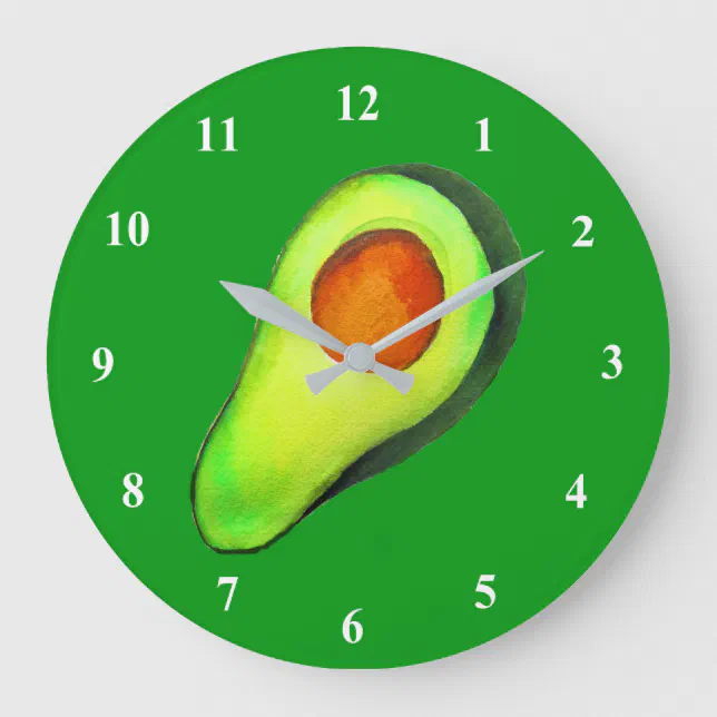 Avocado addict green cute art large clock | Zazzle
