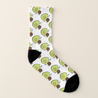Avocado and Avocado Pit Characters White Green Socks | Zazzle