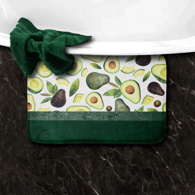 Avocado Blossoms | Dark Green Rustic Fruit Pattern Bath Mat | Zazzle