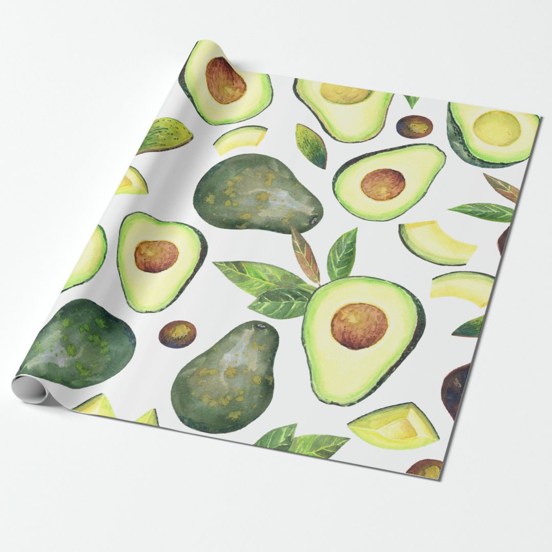 Avocado Blossoms | Dark Green Rustic Fruit Pattern Wrapping Paper | Zazzle