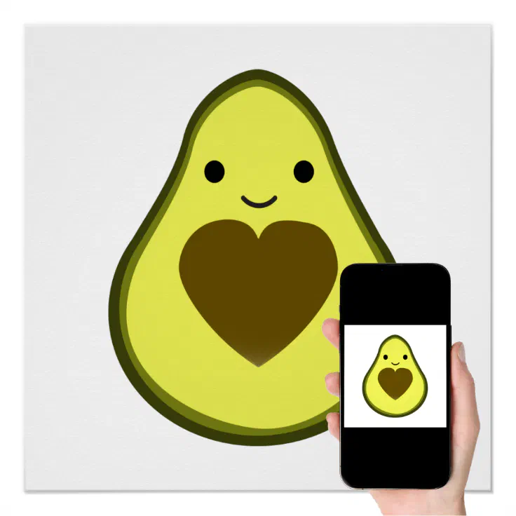Avocado Love Cute Avocado with a heart Pit Poster | Zazzle
