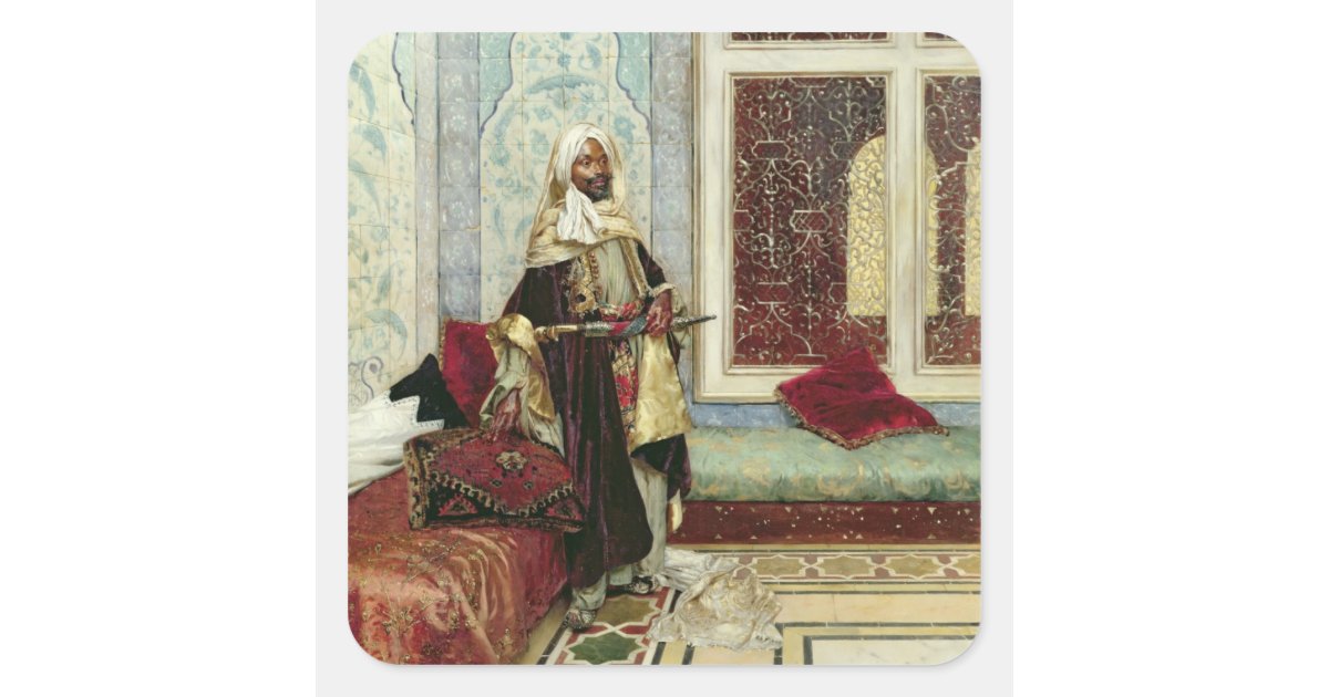 Awaiting an Audience (oil on panel) Square Sticker | Zazzle